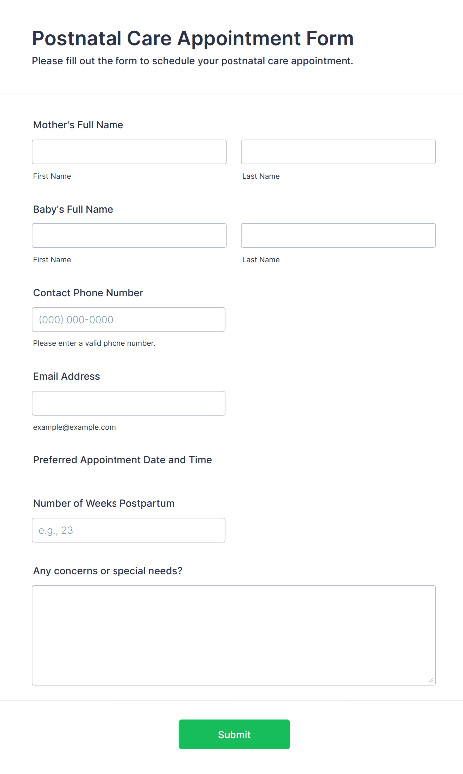 Postnatal Care Appointment Form Template | Jotform