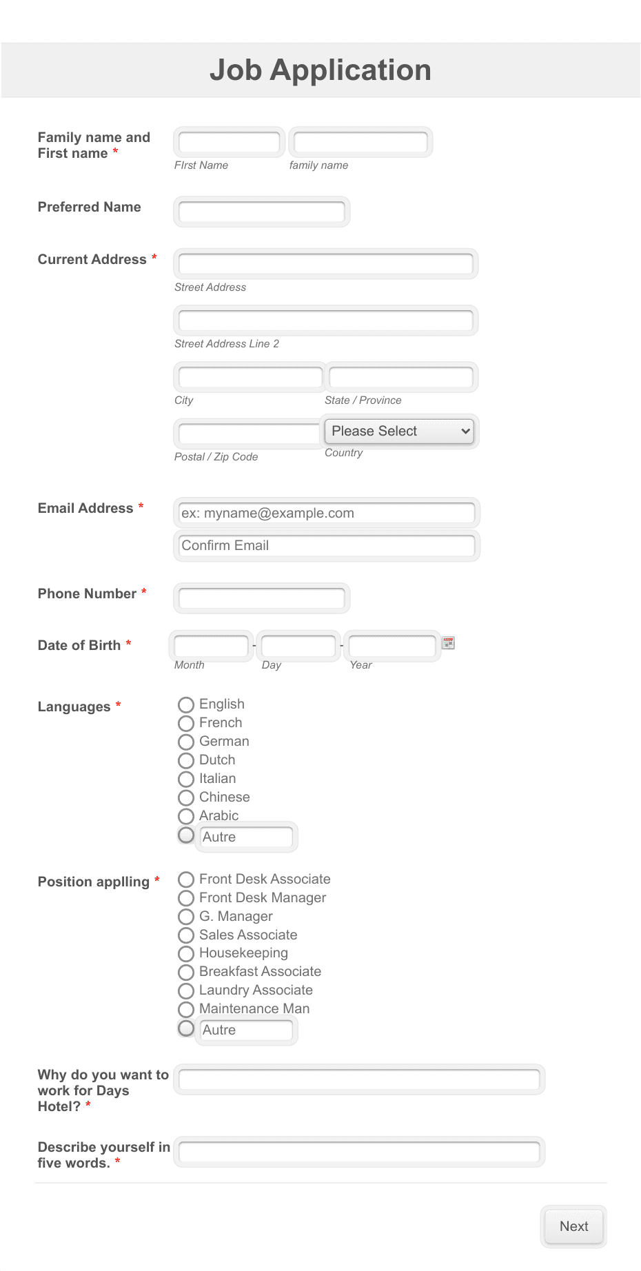 Potential Candidate Information Form Template | Jotform