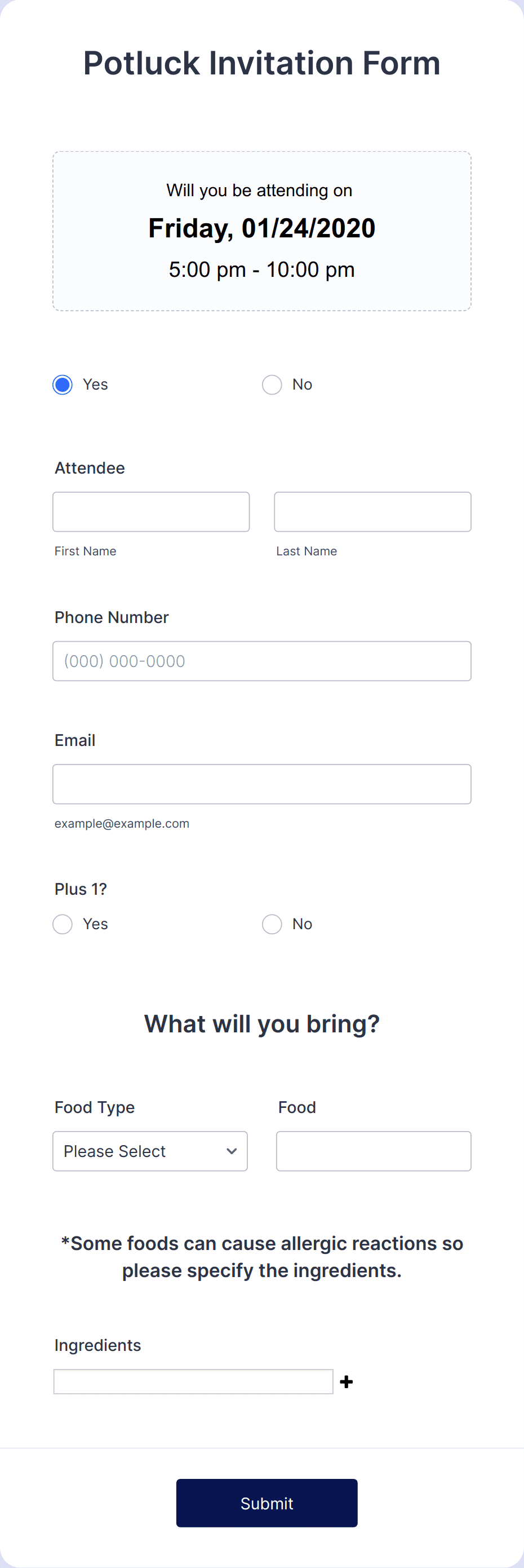 Potluck Invitation Form Template | Jotform