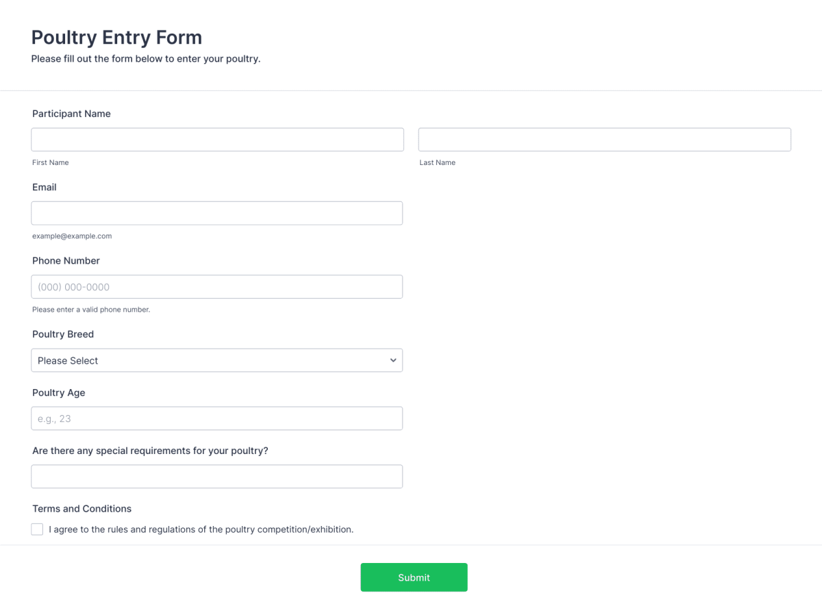 Poultry Entry Form Template | Jotform