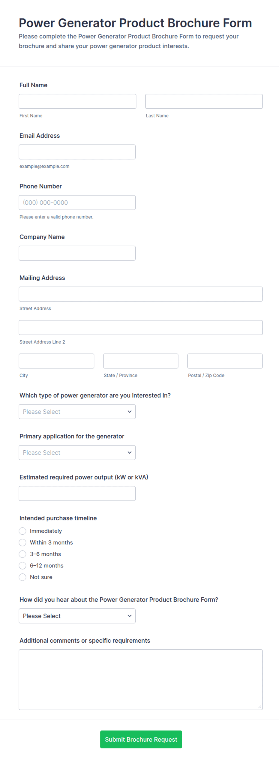 Power Generator Product Brochure Form Template | Jotform