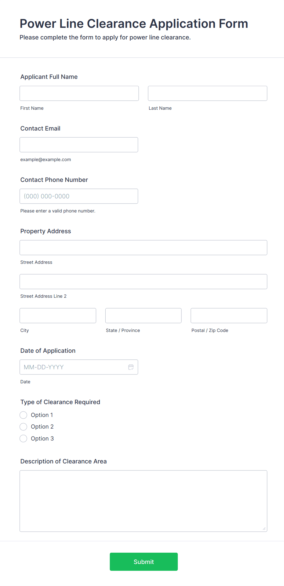 Power Line Clearance Application Form Template | Jotform