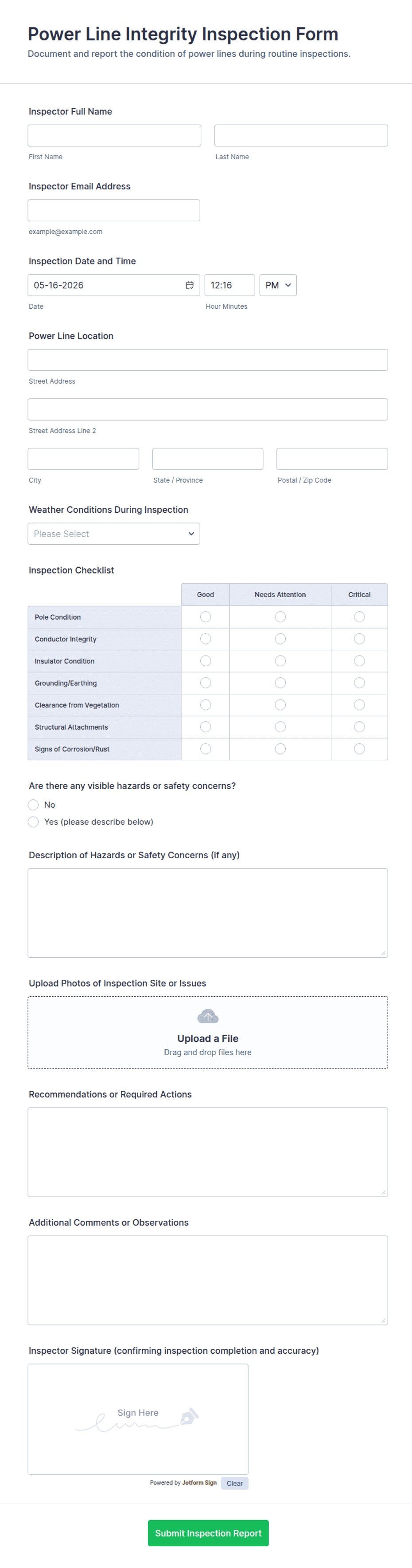 Power Line Integrity Inspection Form Template | Jotform