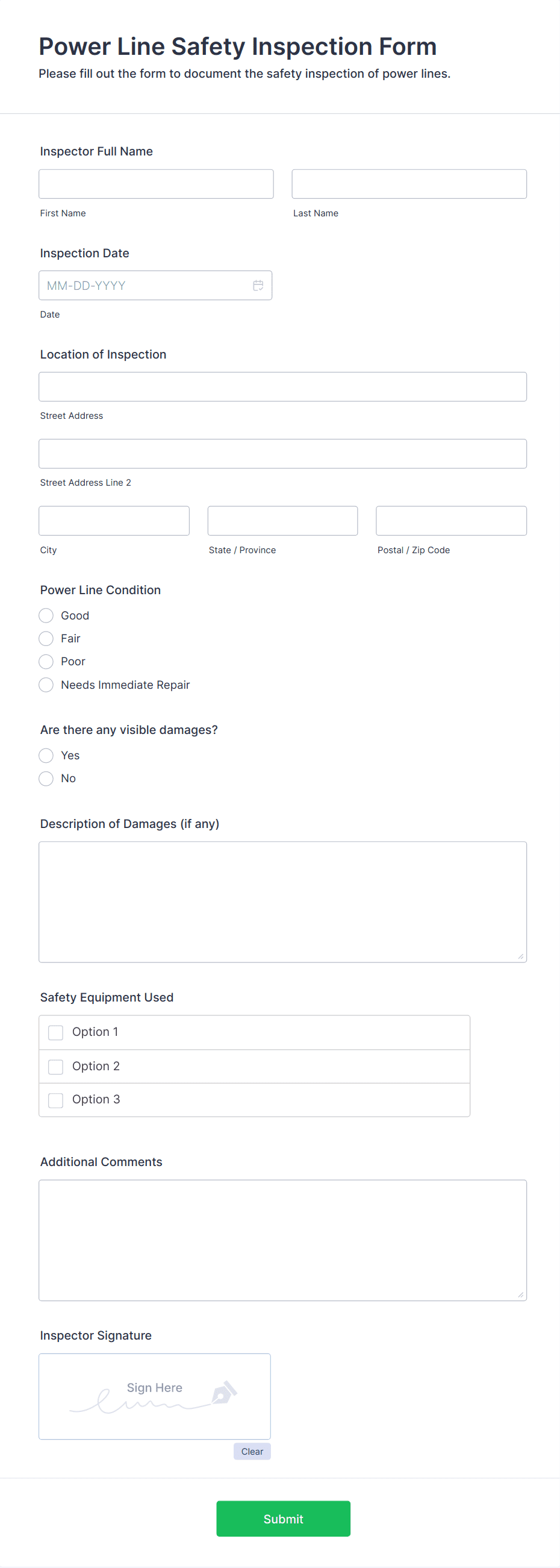 Power Line Safety Inspection Form Template | Jotform
