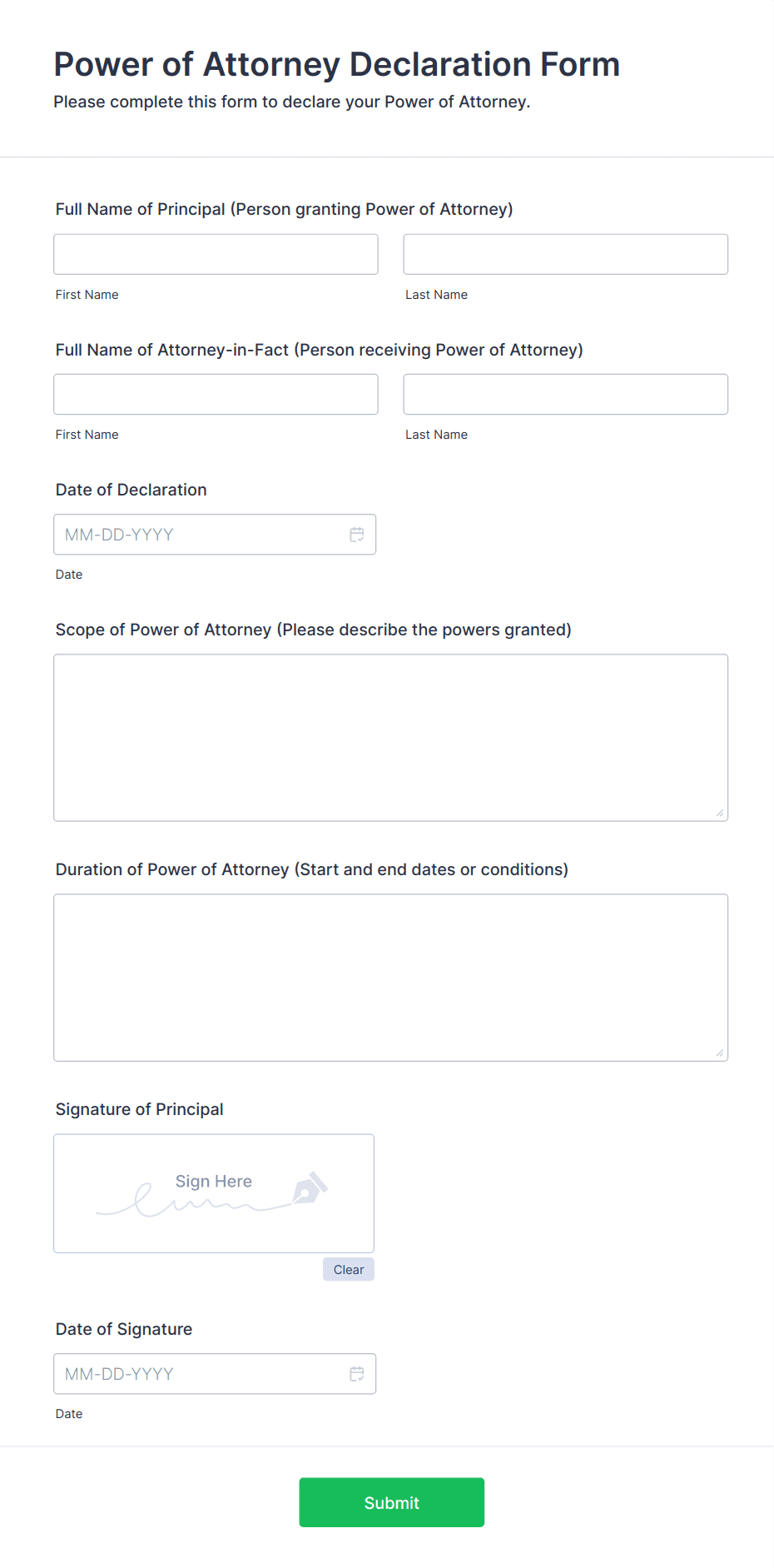 Power of Attorney Declaration Form Template | Jotform