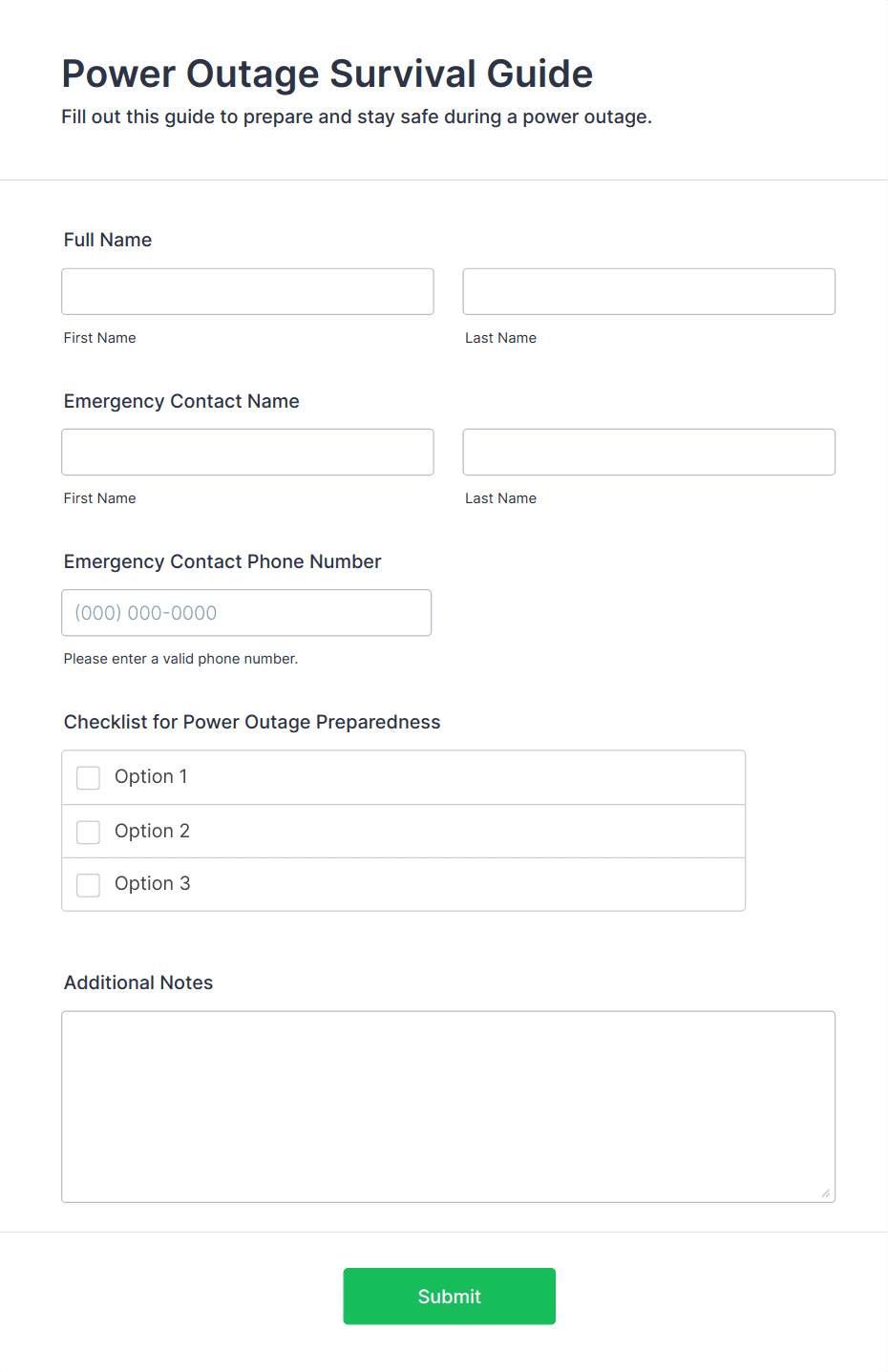 Power Outage Survival Guide Form Template | Jotform