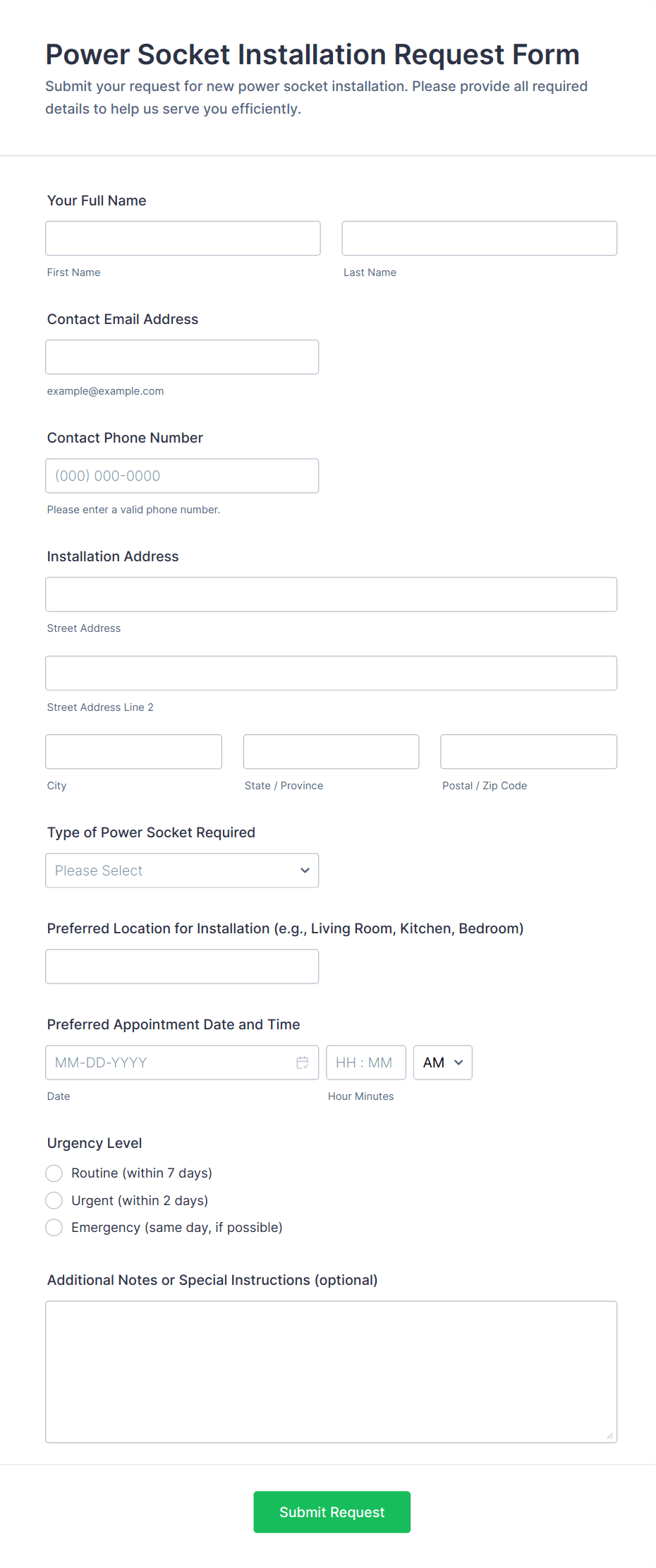 Power Socket Installation Request Form Template | Jotform