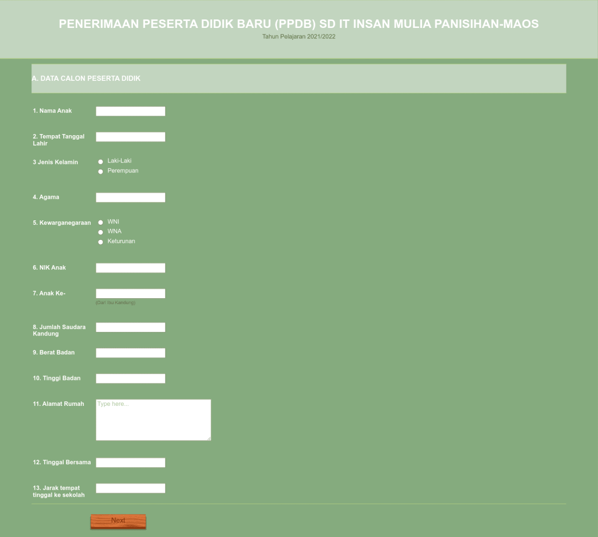 Ppdb Sdit Insan Mulia Tp 2021-2022 Form Template | Jotform