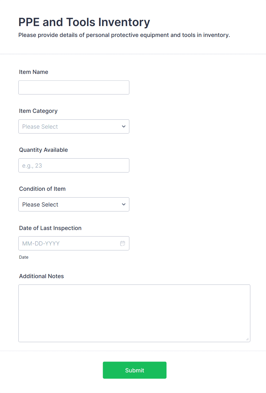 PPE and Tools Inventory Form Template | Jotform