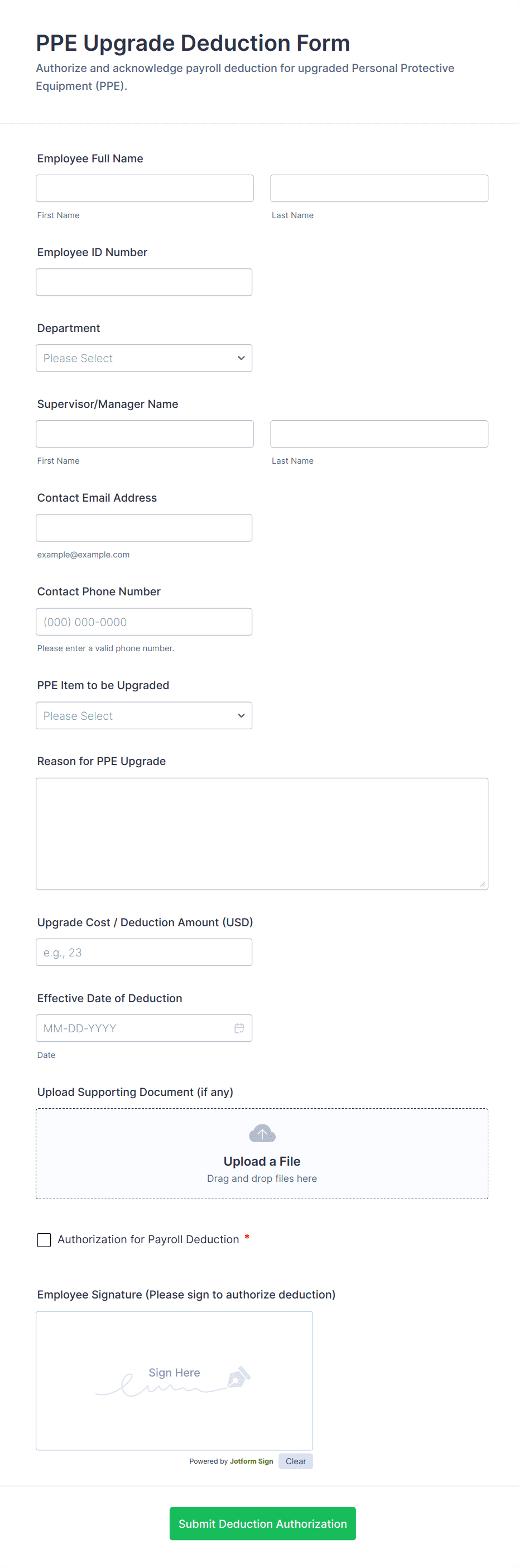 PPE Upgrade Deduction Form Template | Jotform