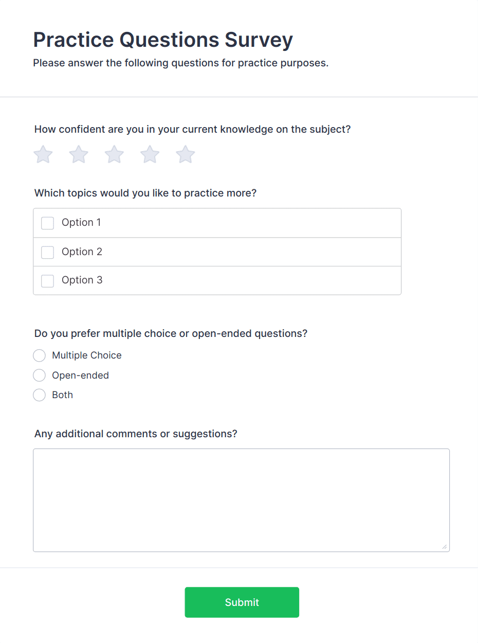 Practice Questions Survey Form Template | Jotform