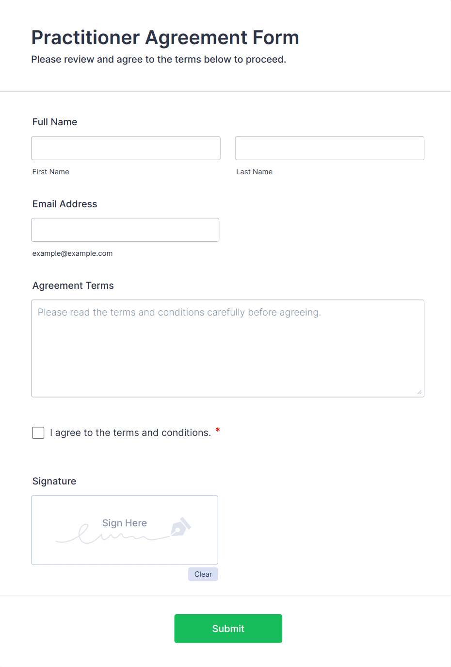 Practitioner Agreement Form Template | Jotform