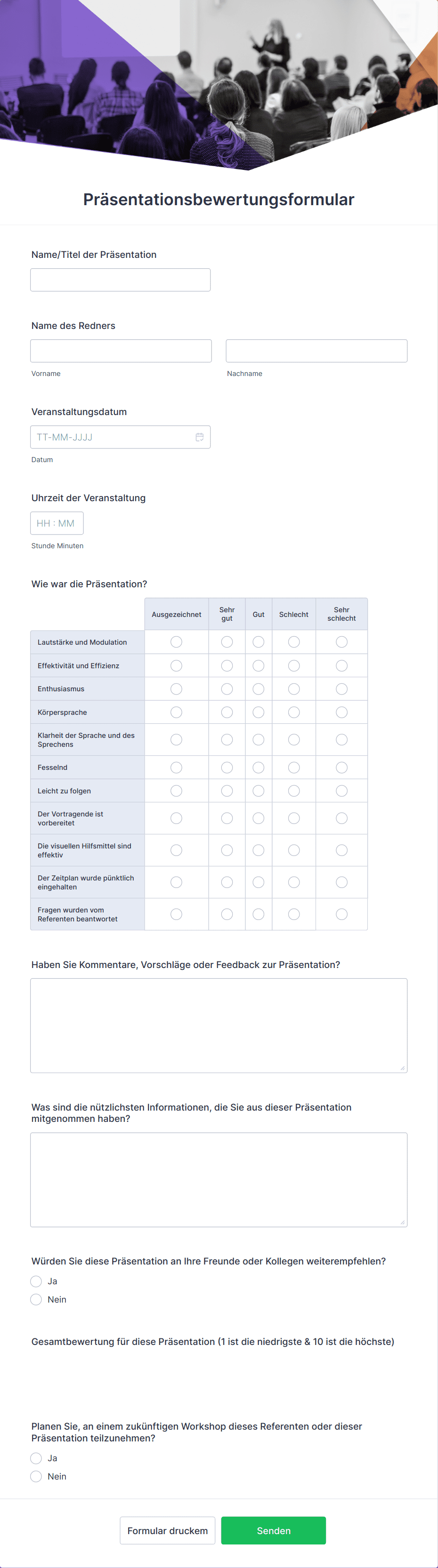 Präsentationsbewertungsformular Formularvorlage | Jotform