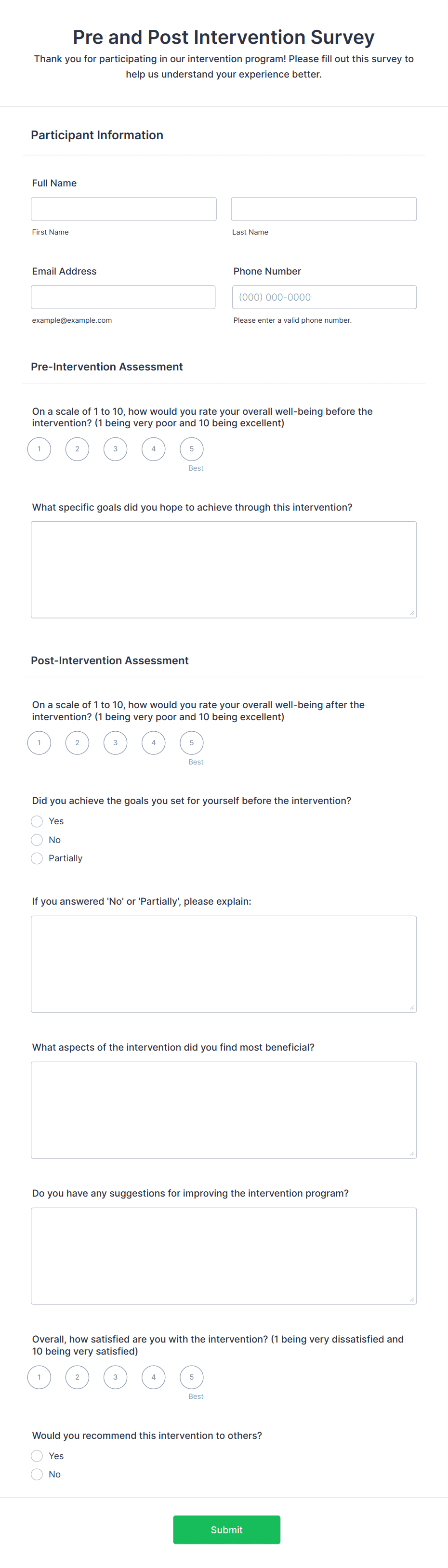 Pre and Post Intervention Survey Form Template | Jotform