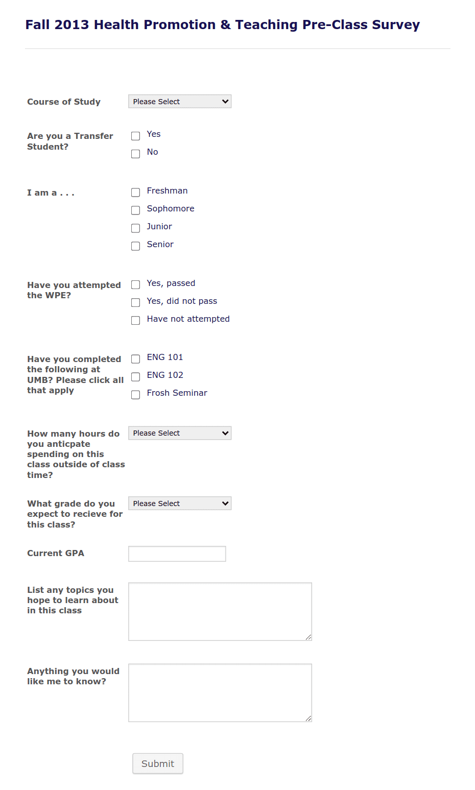 Pre-Class Survey Form Template | Jotform