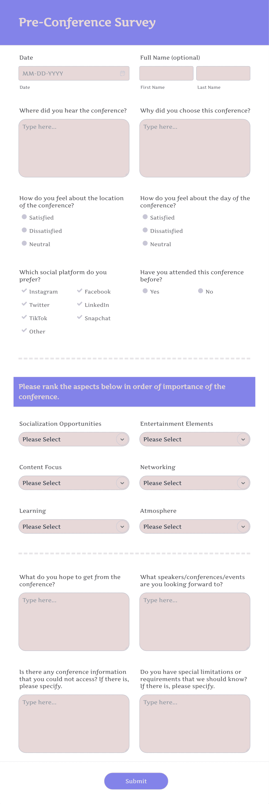 Pre-Conference Survey Form Template | Jotform