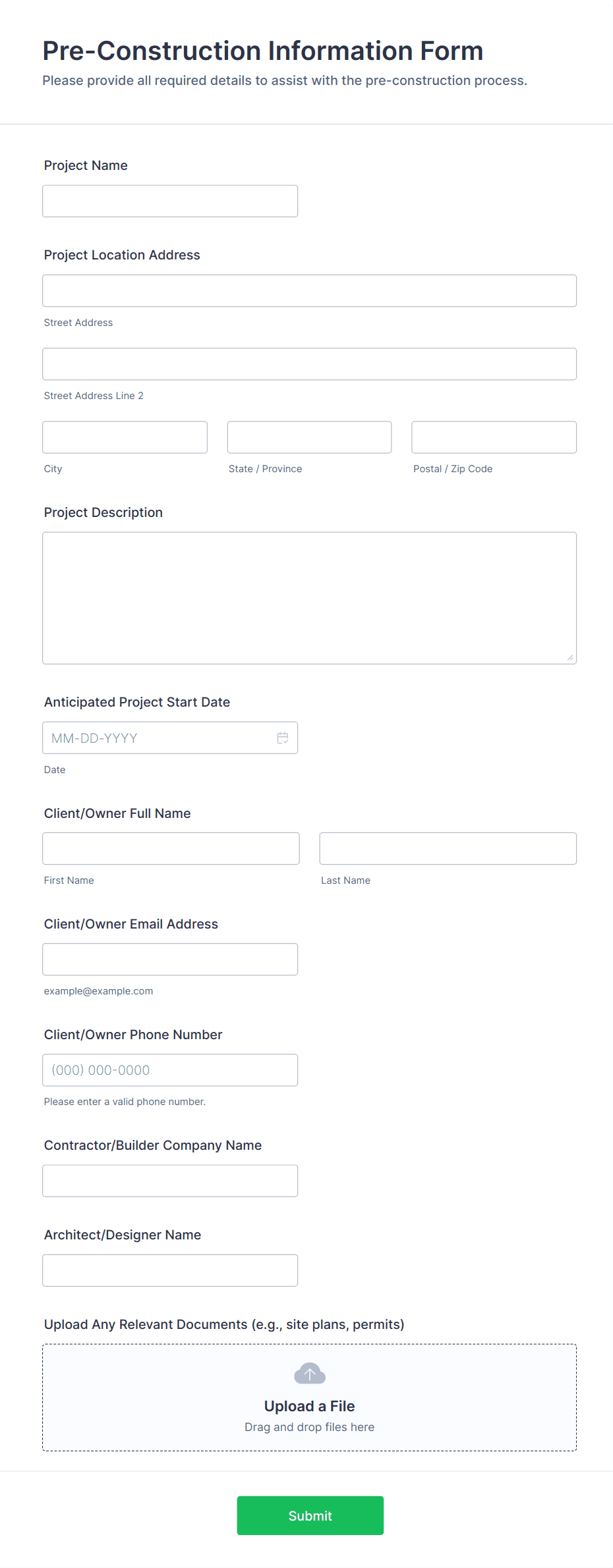 Pre-Construction Information Form Template | Jotform