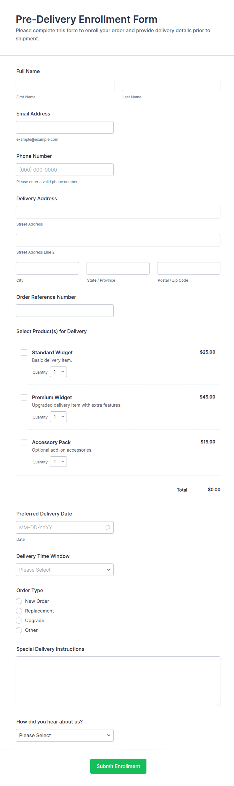 Pre-Delivery Enrollment Form Template | Jotform