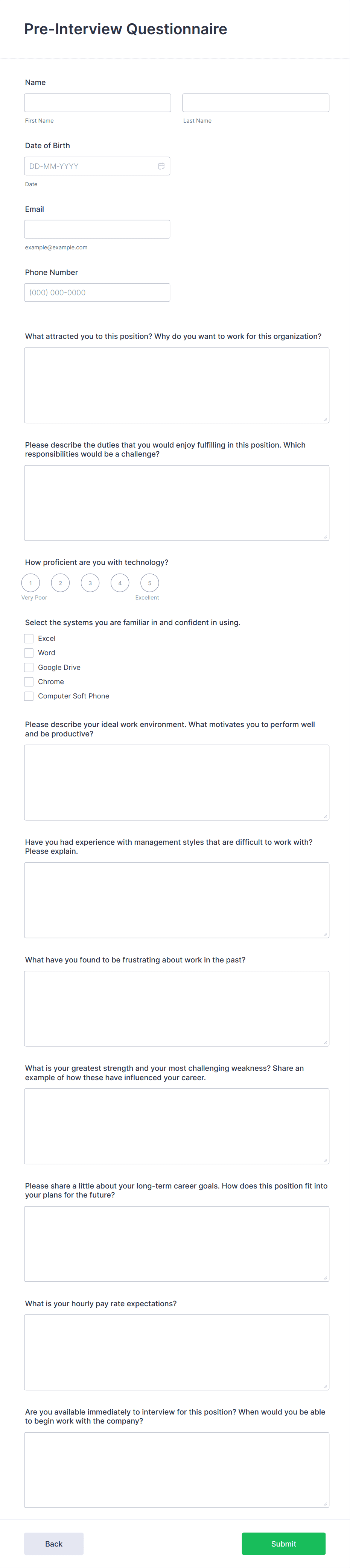 Pre-Interview Questionnaire Form Template | Jotform