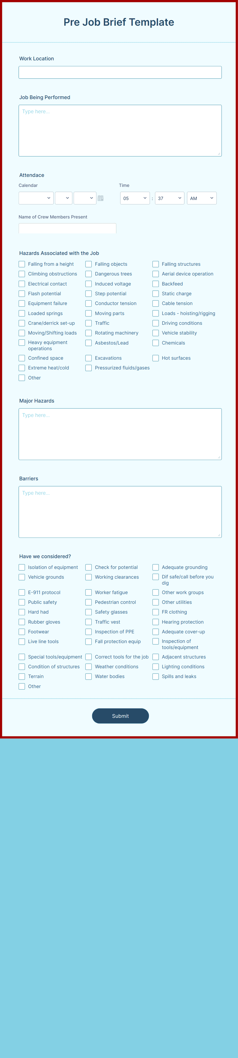 Pre Job Brief Template Form Template | Jotform