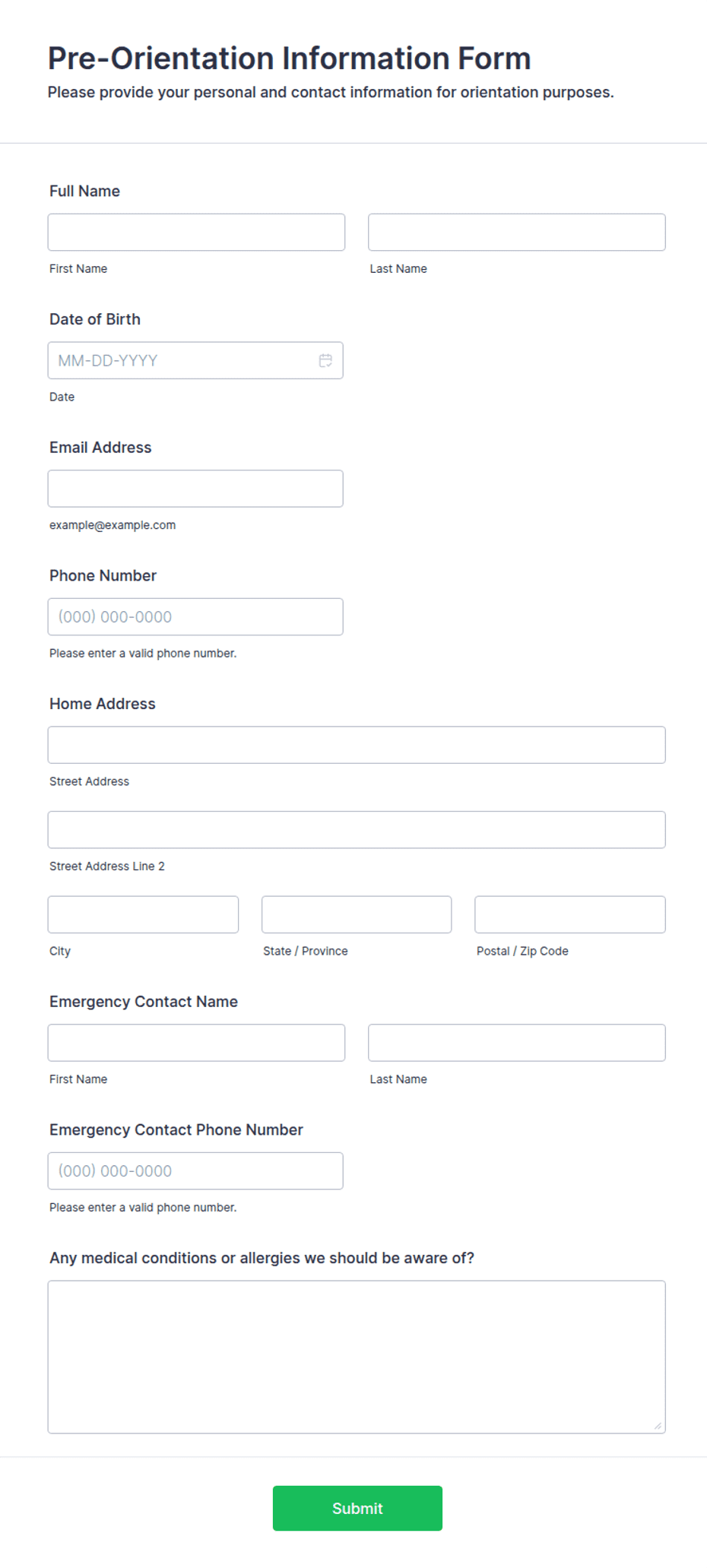 Pre-Orientation Information Form Template | Jotform