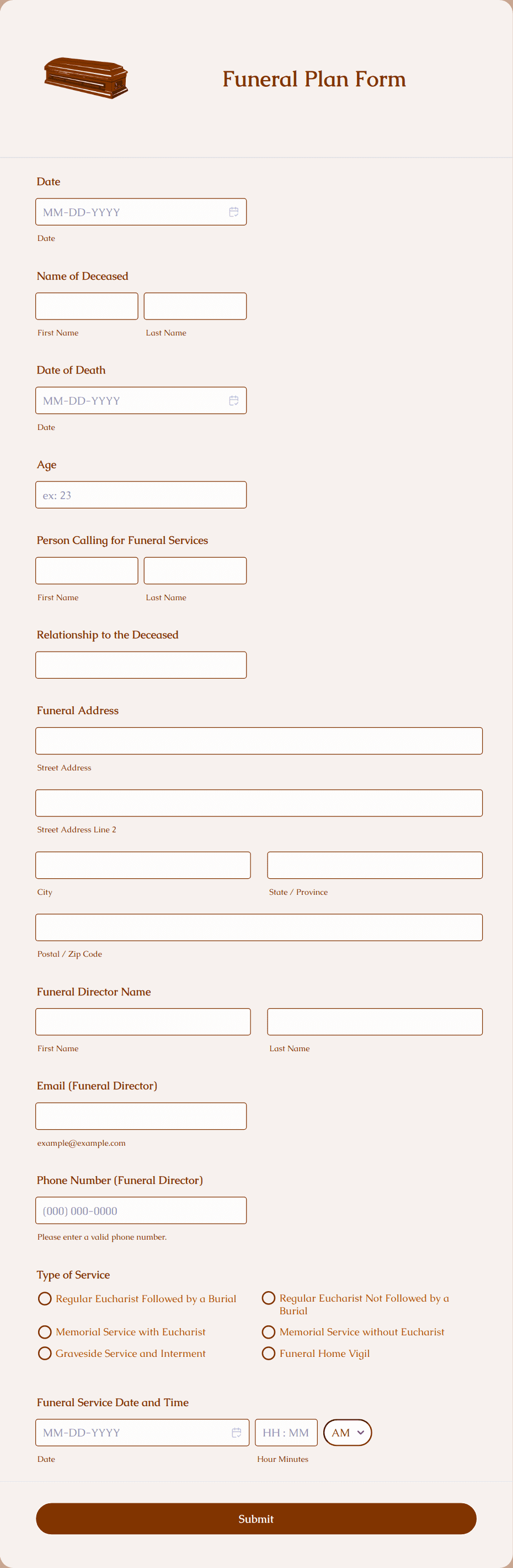 Pre Plan Funeral Form Template | Jotform