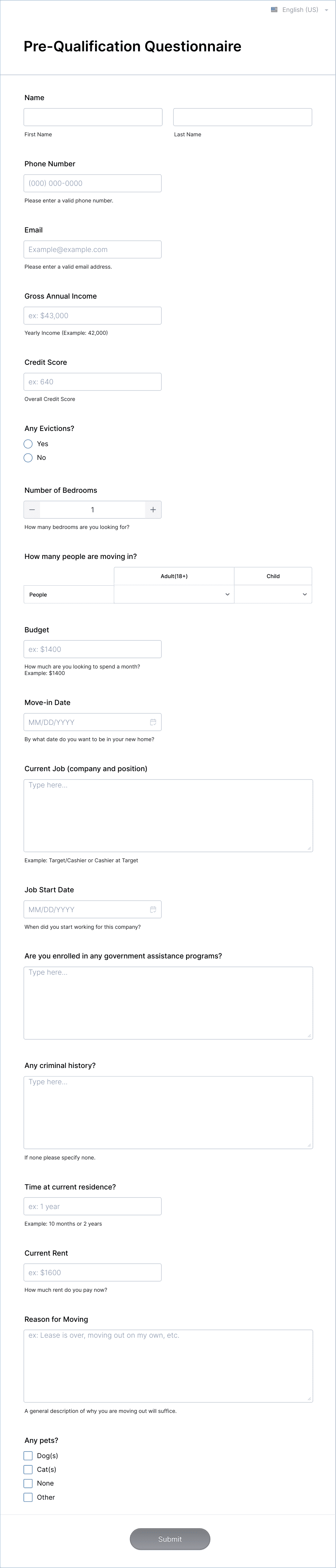 Pre-Qualification Questionnaire Form Template | Jotform