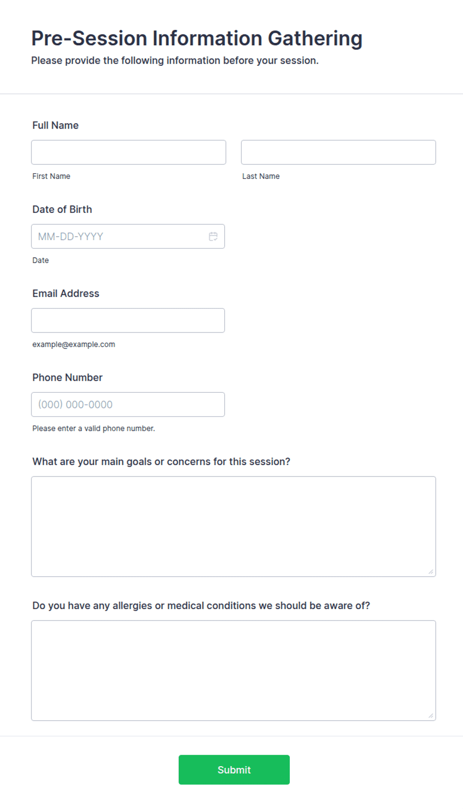 Pre-Session Information Form Template | Jotform