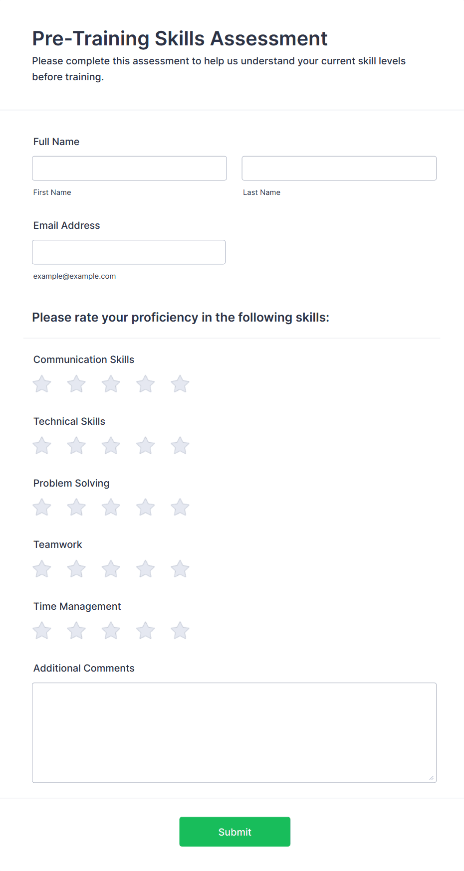 Pre-Training Skills Assessment Form Template | Jotform