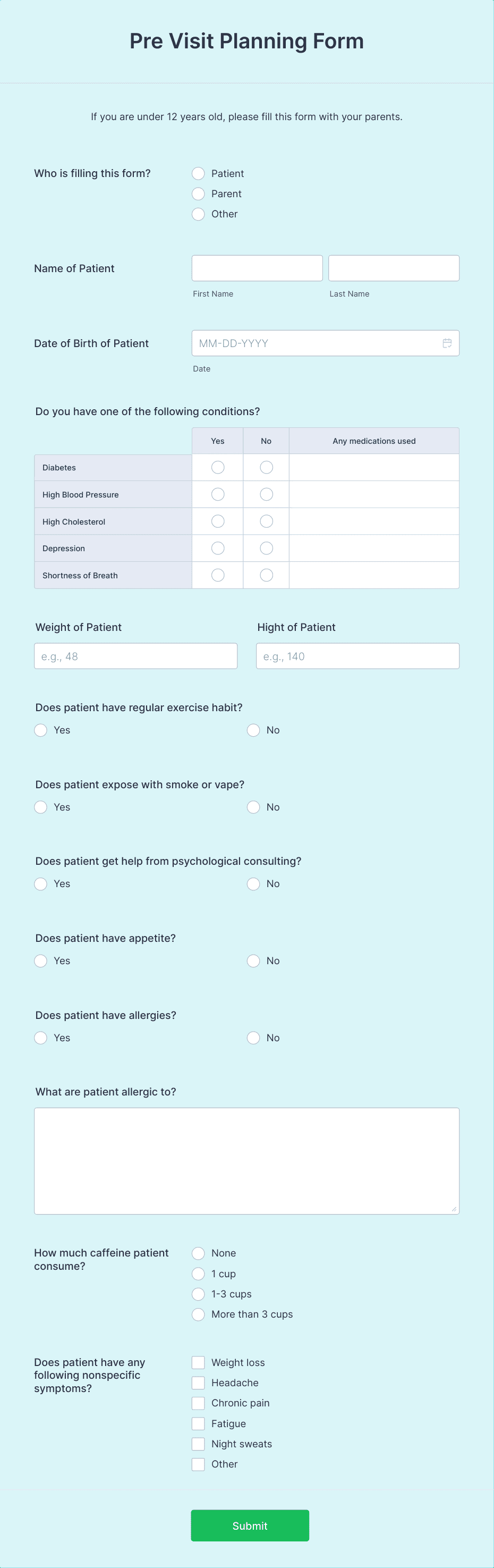 Pre Visit Planning Form Template | Jotform