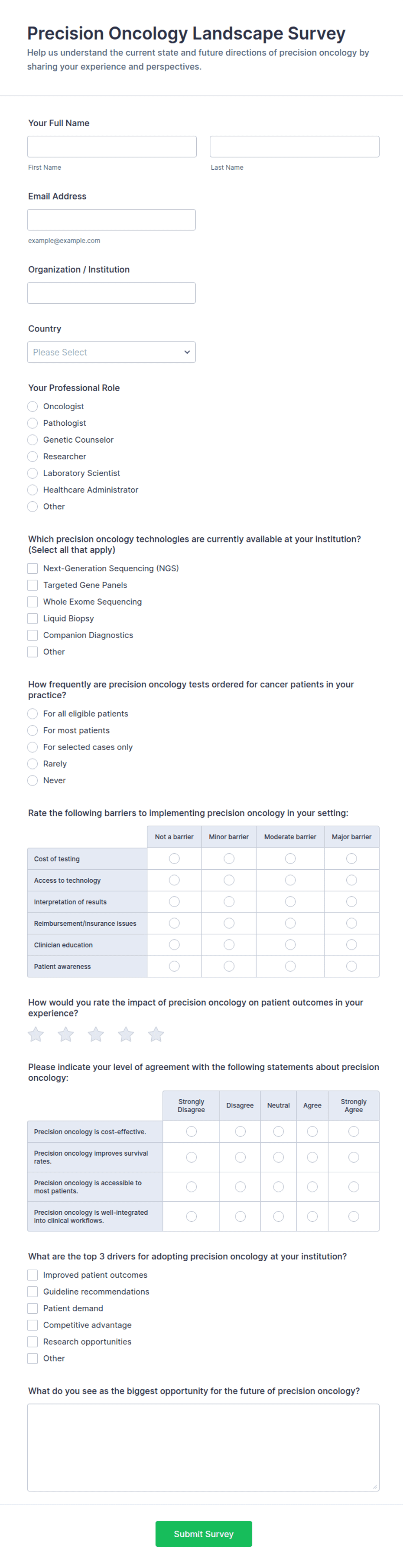 Precision Oncology Landscape Survey Form Template | Jotform