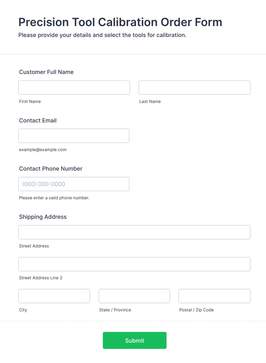Precision Tool Calibration Order Form Template | Jotform
