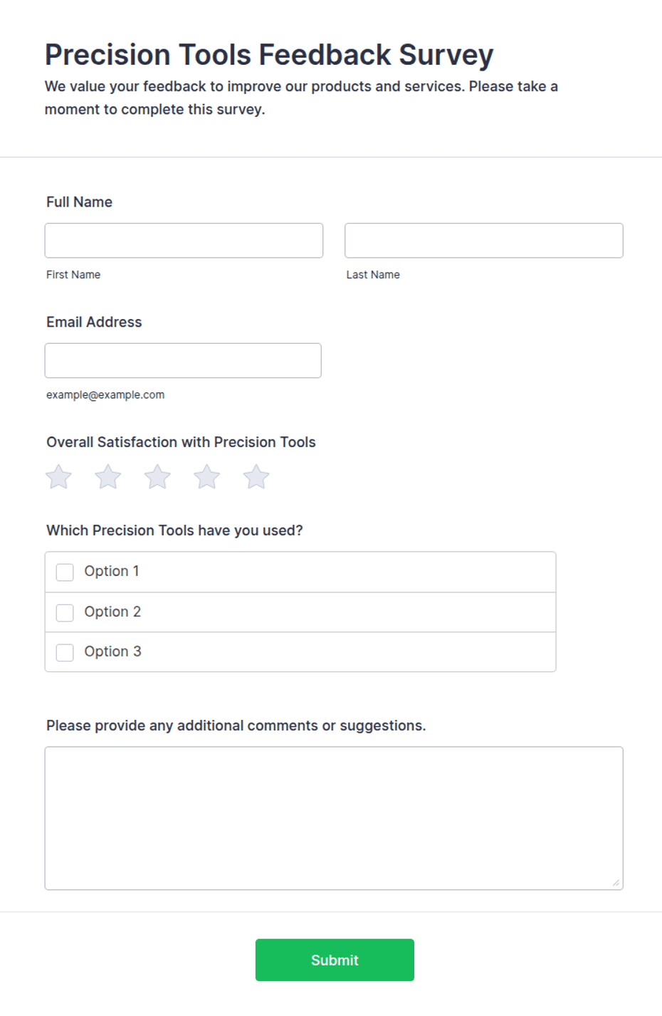 Precision Tools Feedback Survey Form Template | Jotform