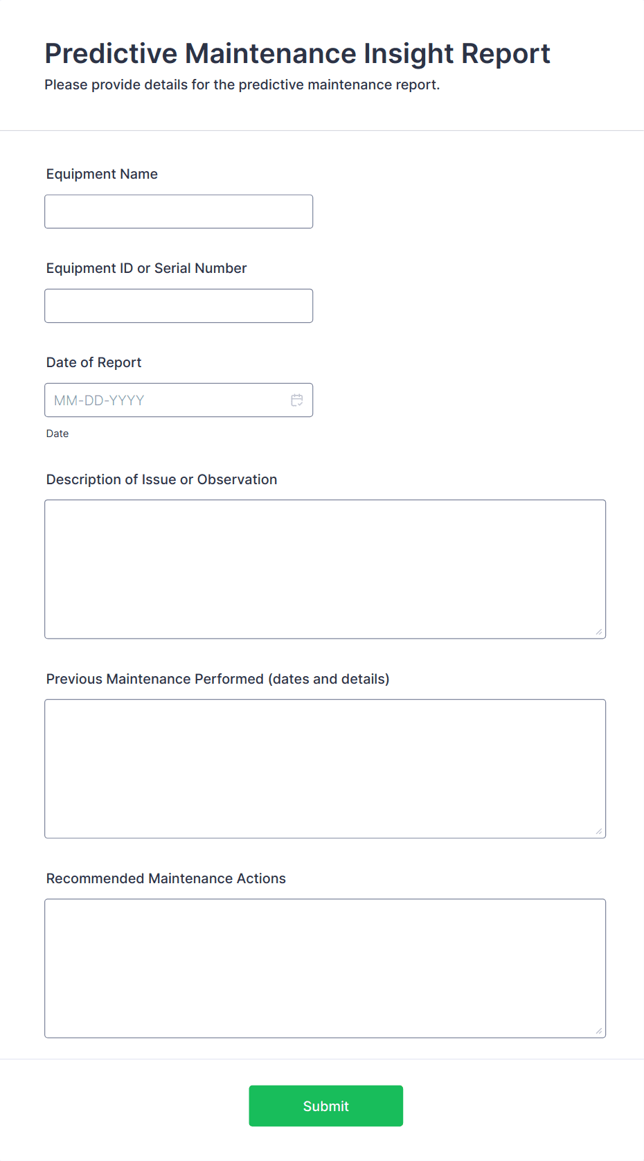 Predictive Maintenance Insight Report Form Template | Jotform