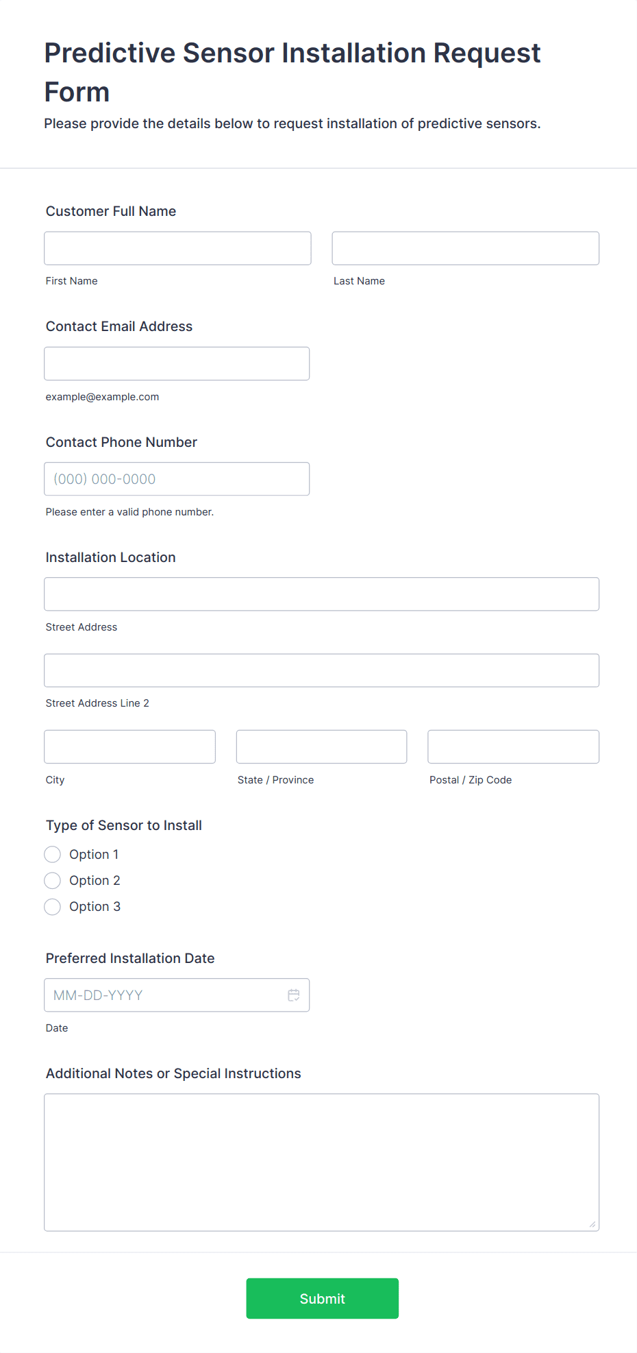 Predictive Sensor Installation Request Form Template | Jotform