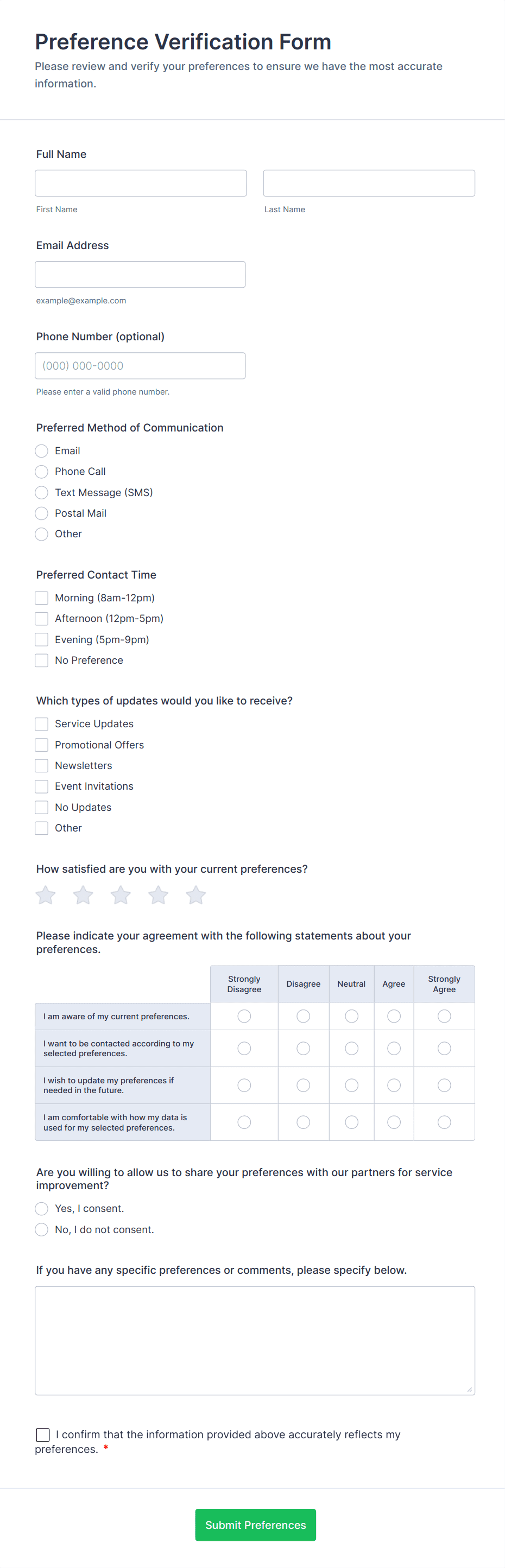 Preference Verification Form Template | Jotform