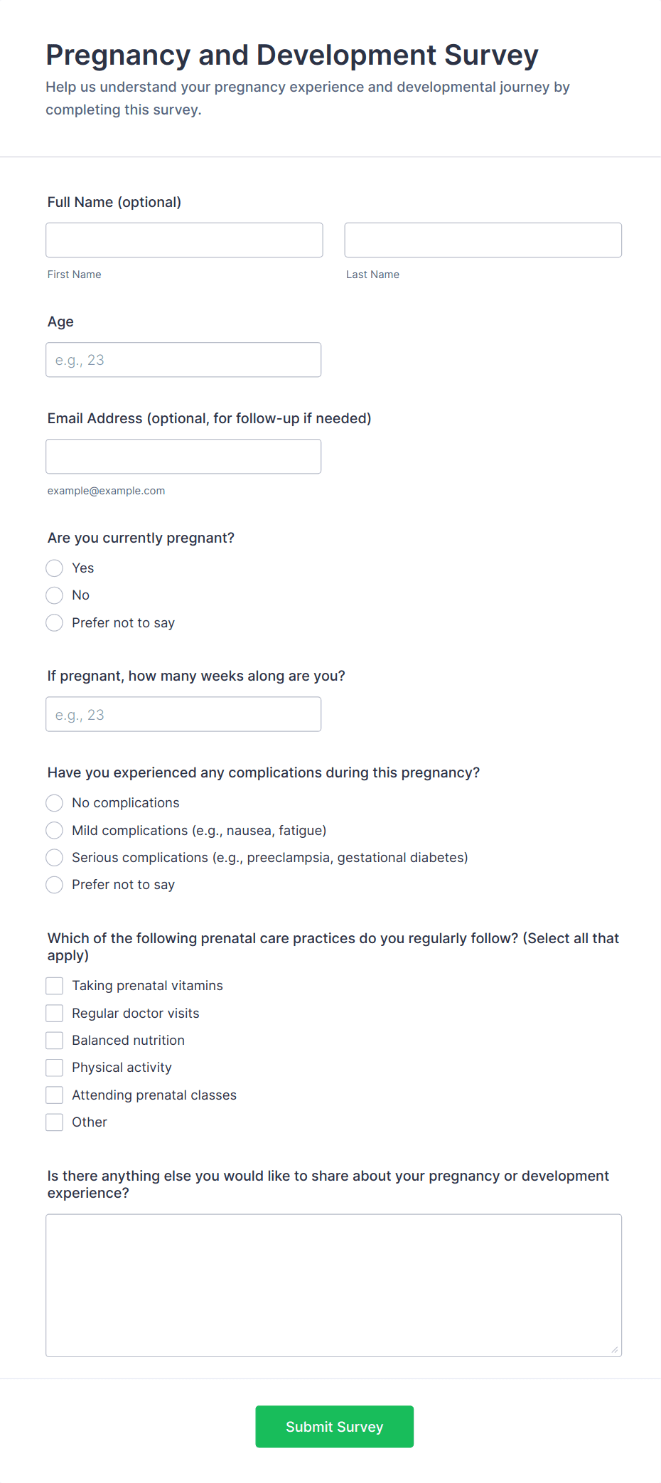 Pregnancy and Development Survey Form Template | Jotform