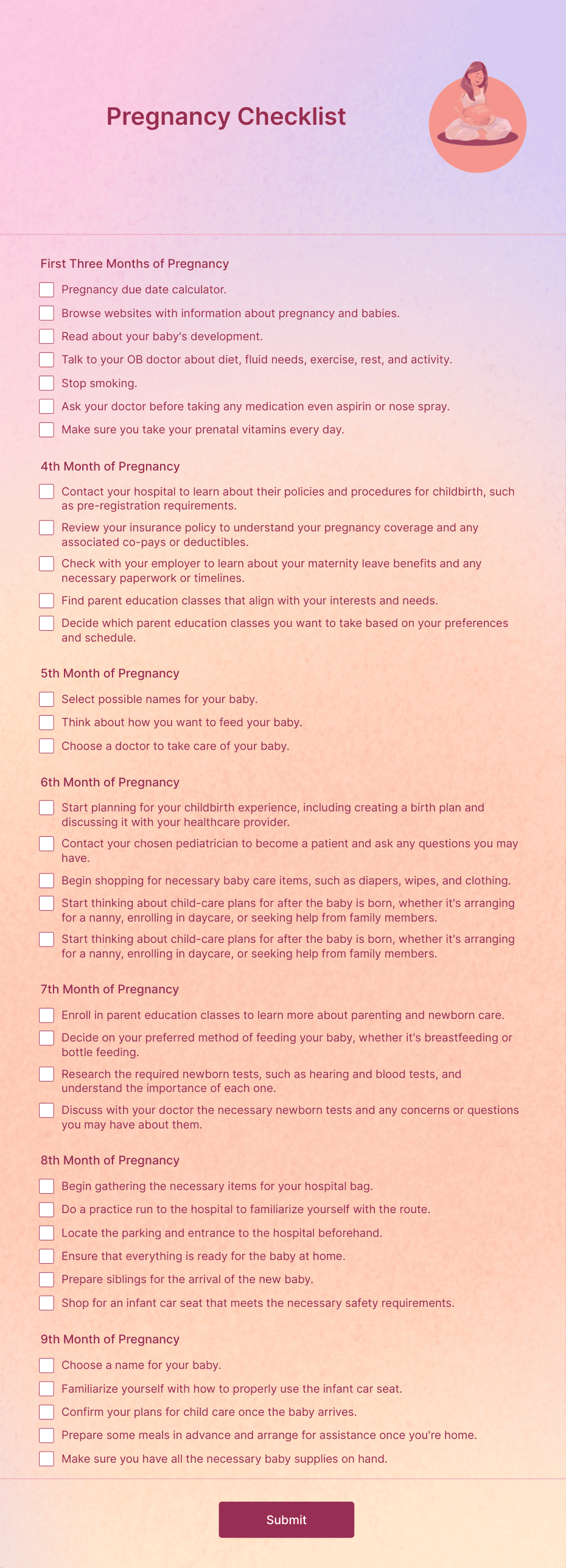 Pregnancy Checklist Form Template | Jotform