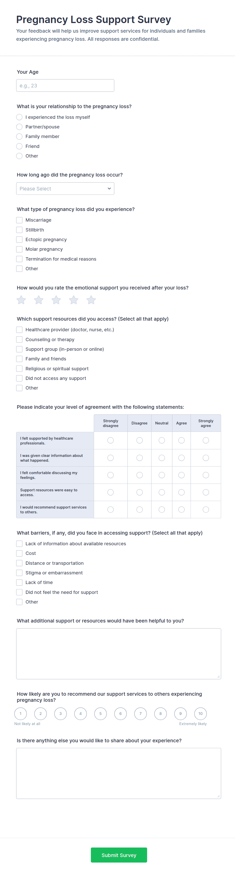 Pregnancy Loss Support Survey Form Template | Jotform