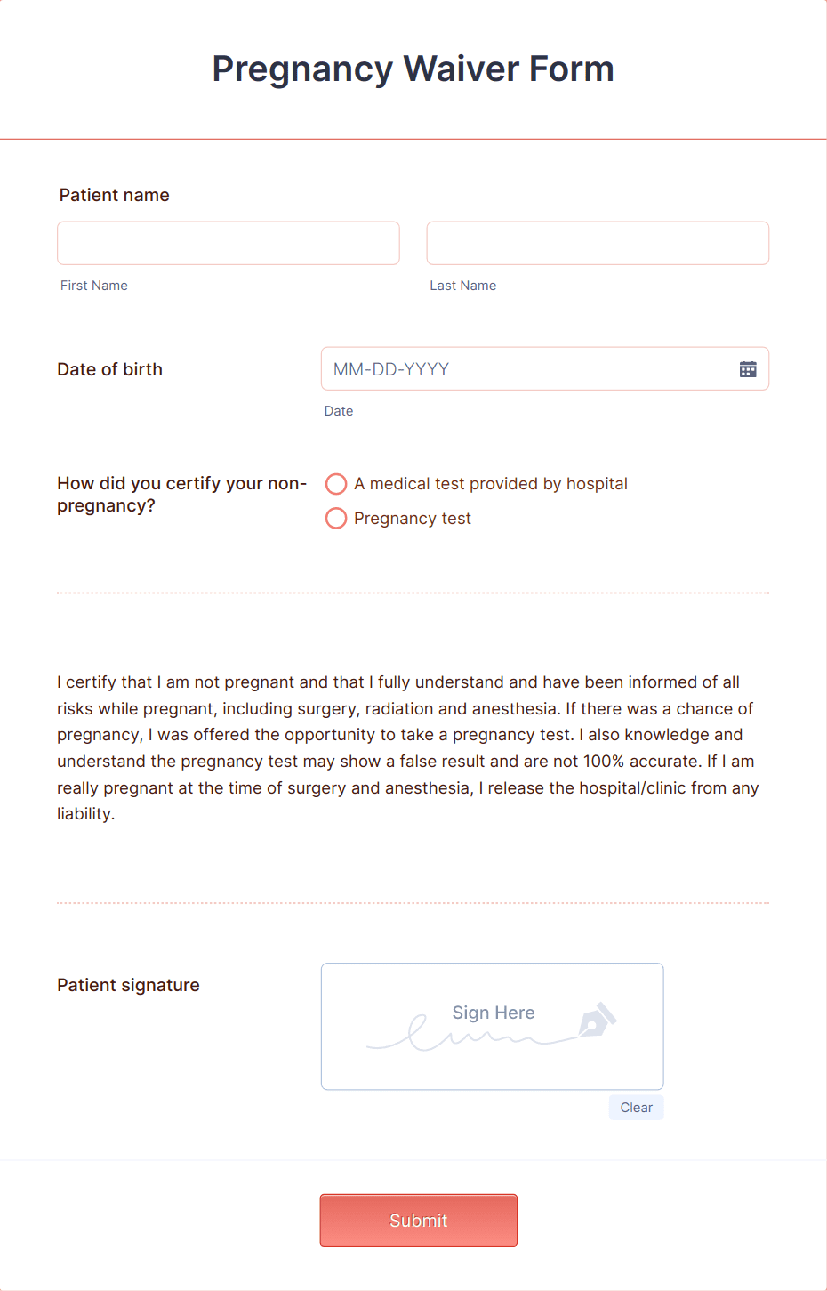 Pregnancy Waiver Form Template | Jotform