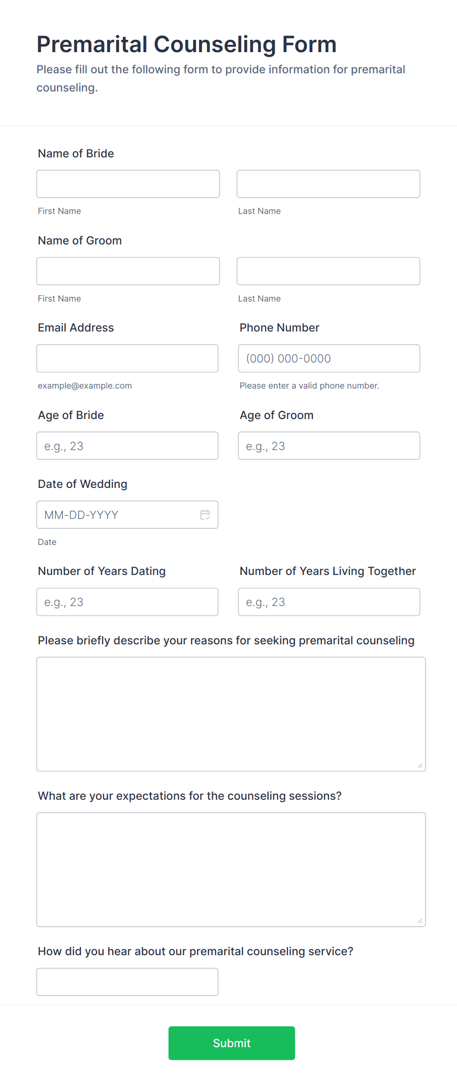 Premarital Counseling Form Template | Jotform