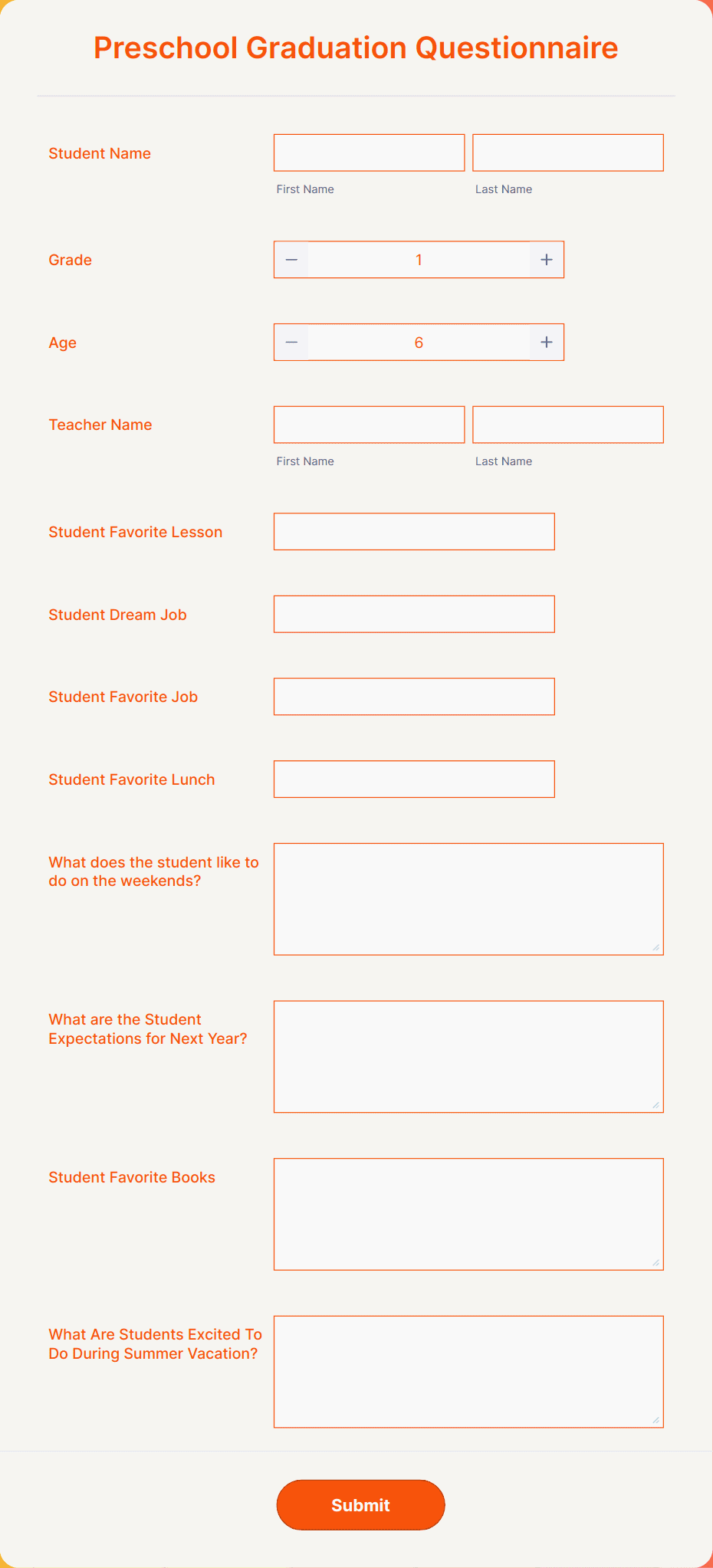 Preschool Graduation Questionnaire Form Template | Jotform