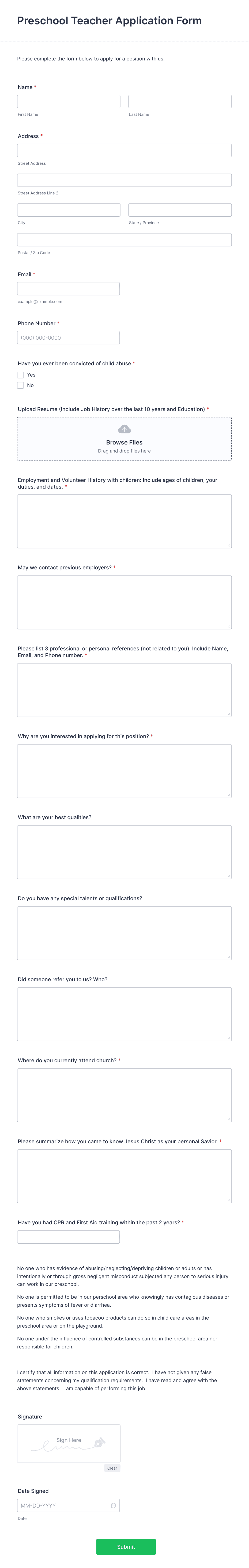 Preschool Teacher Application Form Template | Jotform