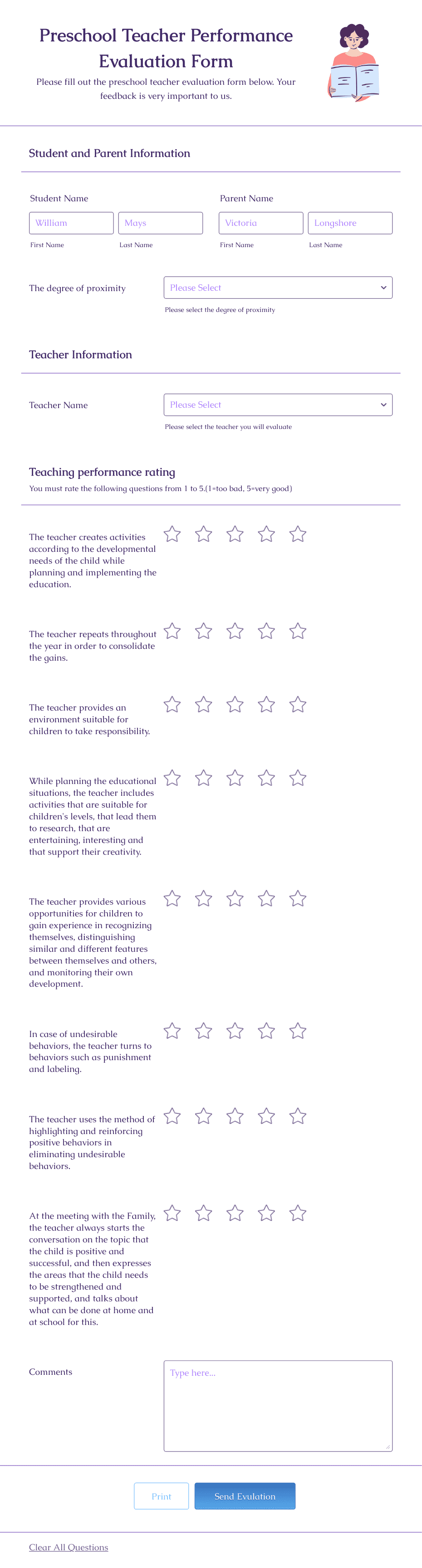 Preschool Teacher Performance Evaluation Form Template | Jotform
