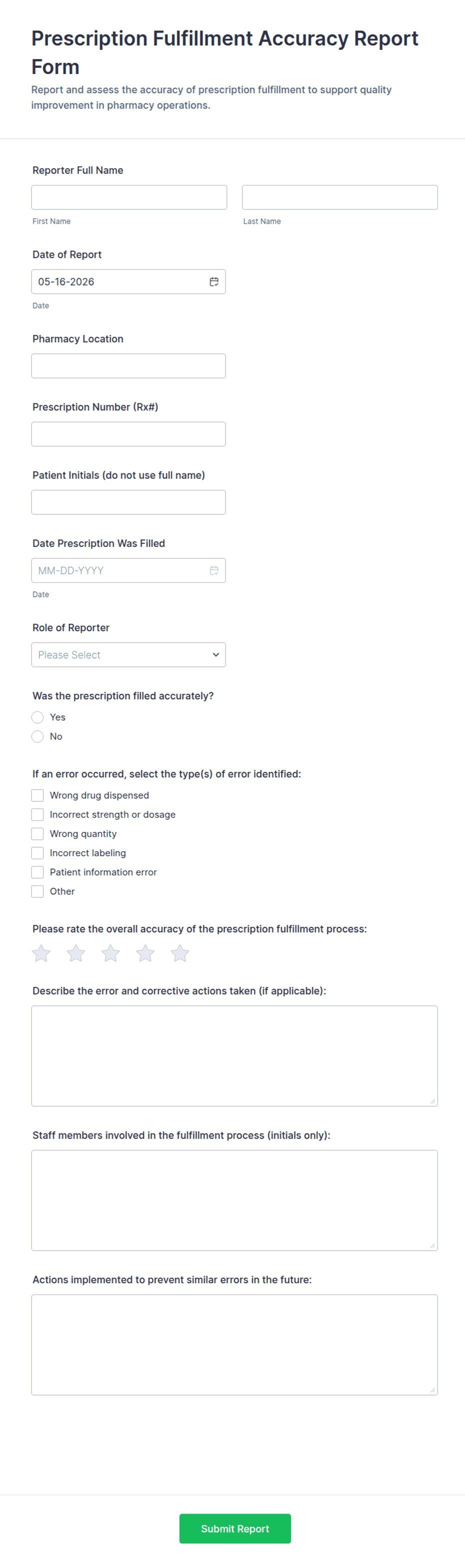 Prescription Fulfillment Accuracy Report Form Template | Jotform