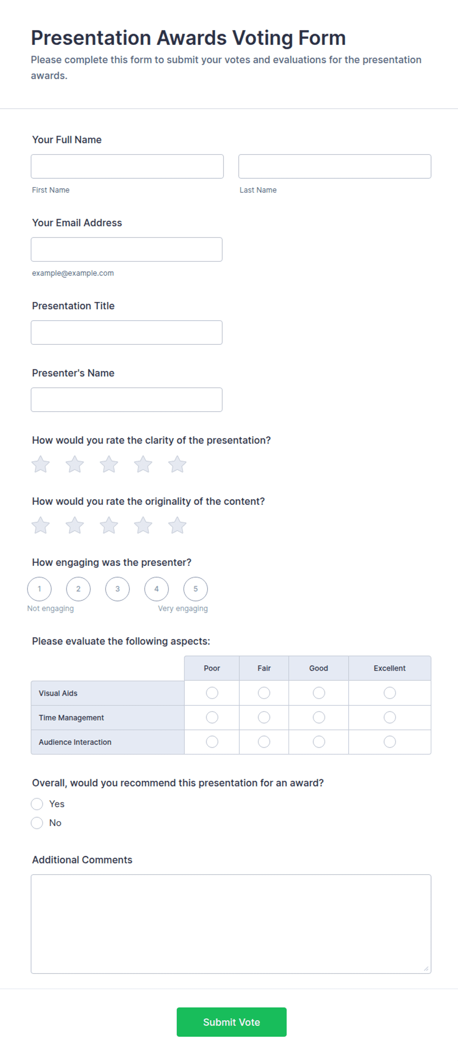 Presentation Awards Voting Form Template | Jotform