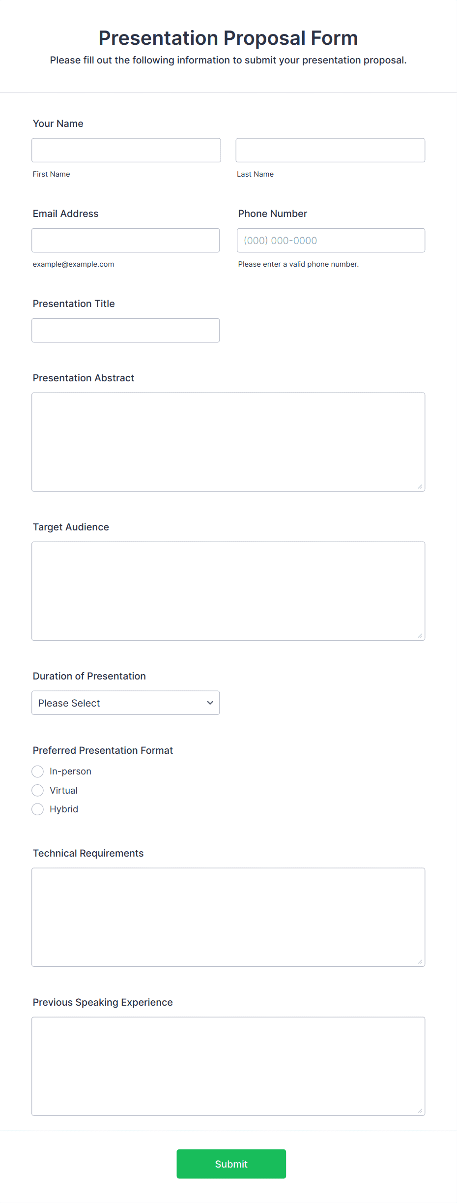 Presentation Proposal Form Template | Jotform