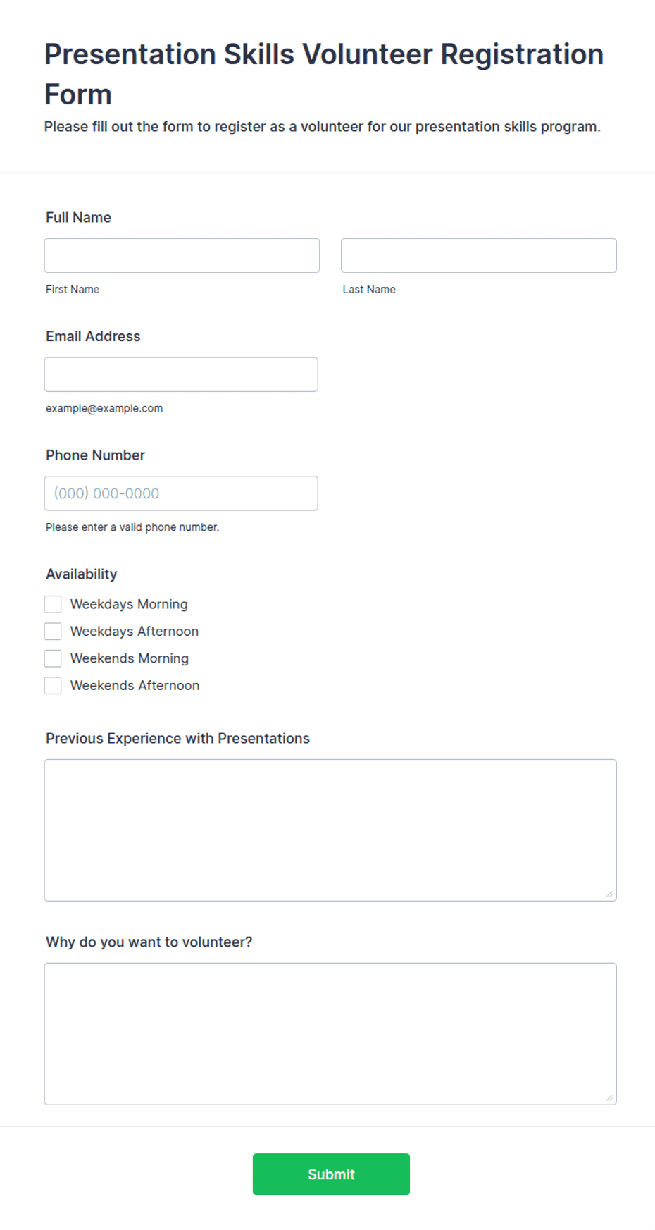 Presentation Skills Volunteer Registration Form Template | Jotform