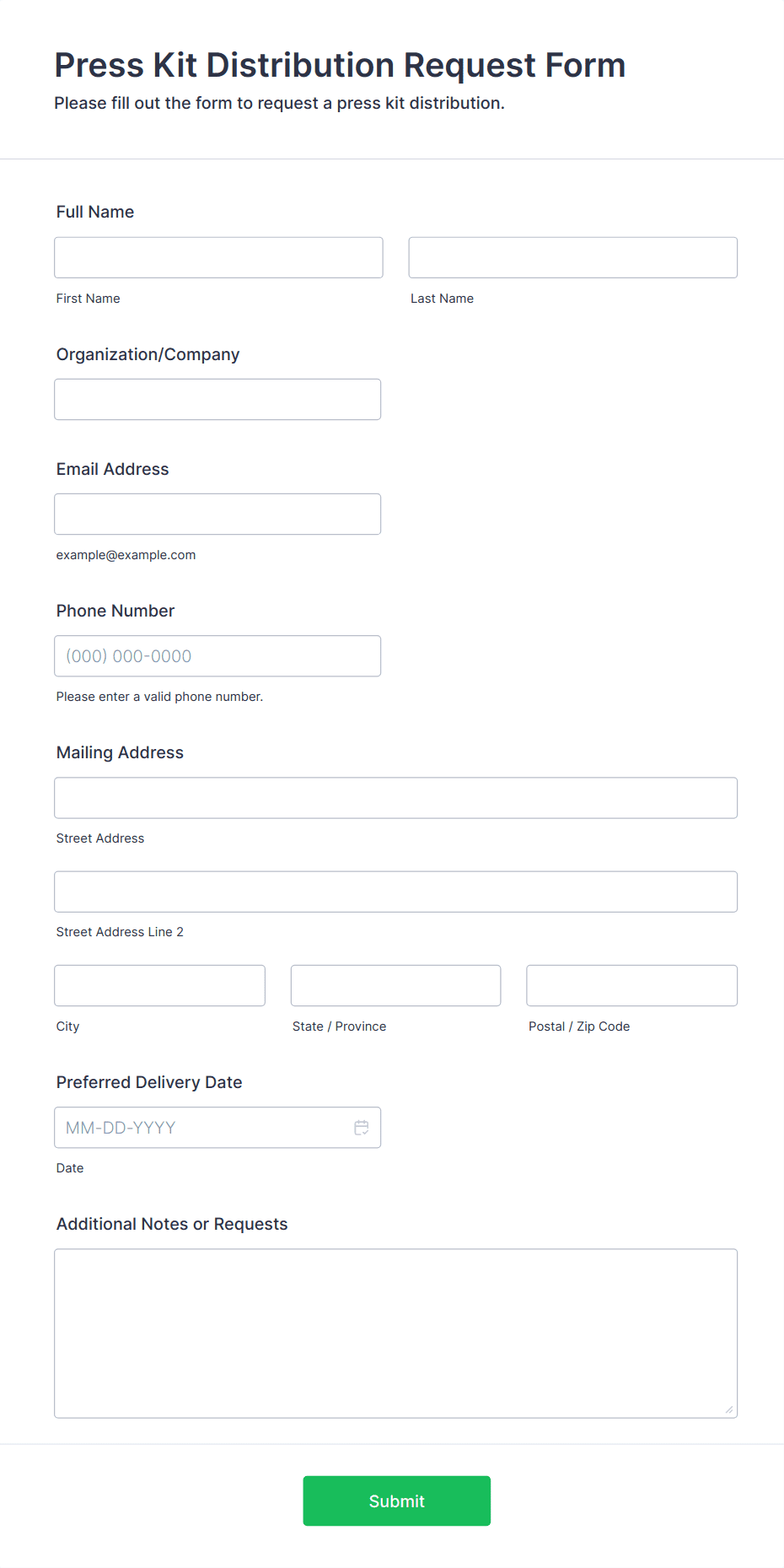 Press Kit Distribution Request Form Template | Jotform
