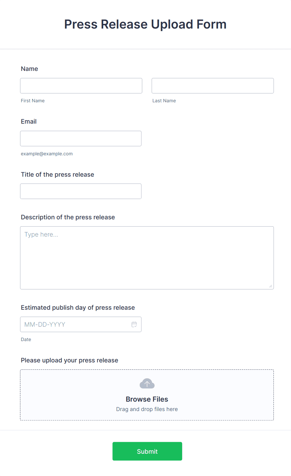 Press Release Upload Form Template | Jotform